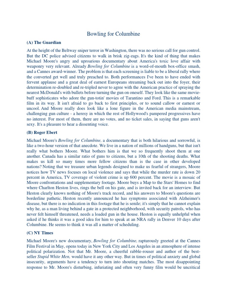 Bowling For Columbine: (A) The Guardian | PDF | History