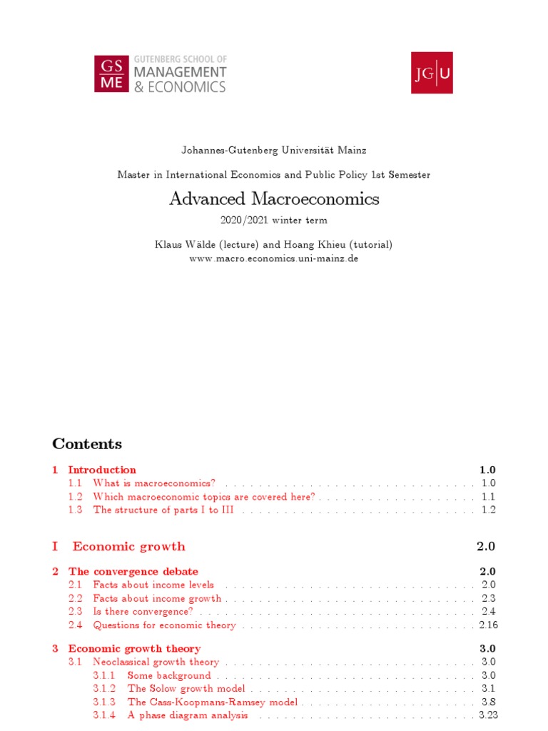 Advanced Macroeconomics Course Outline | PDF | Economic Growth | Macroeconomics
