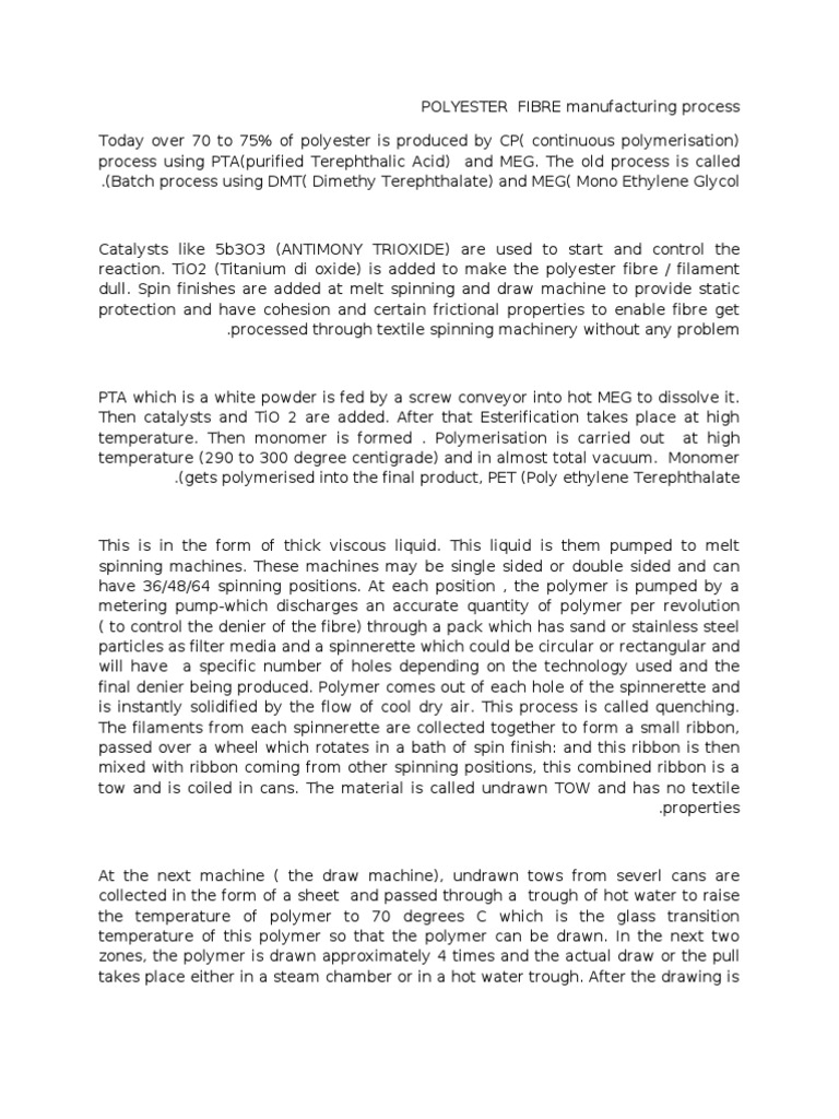 POLYESTER FIBRE Manufacturing Process | PDF