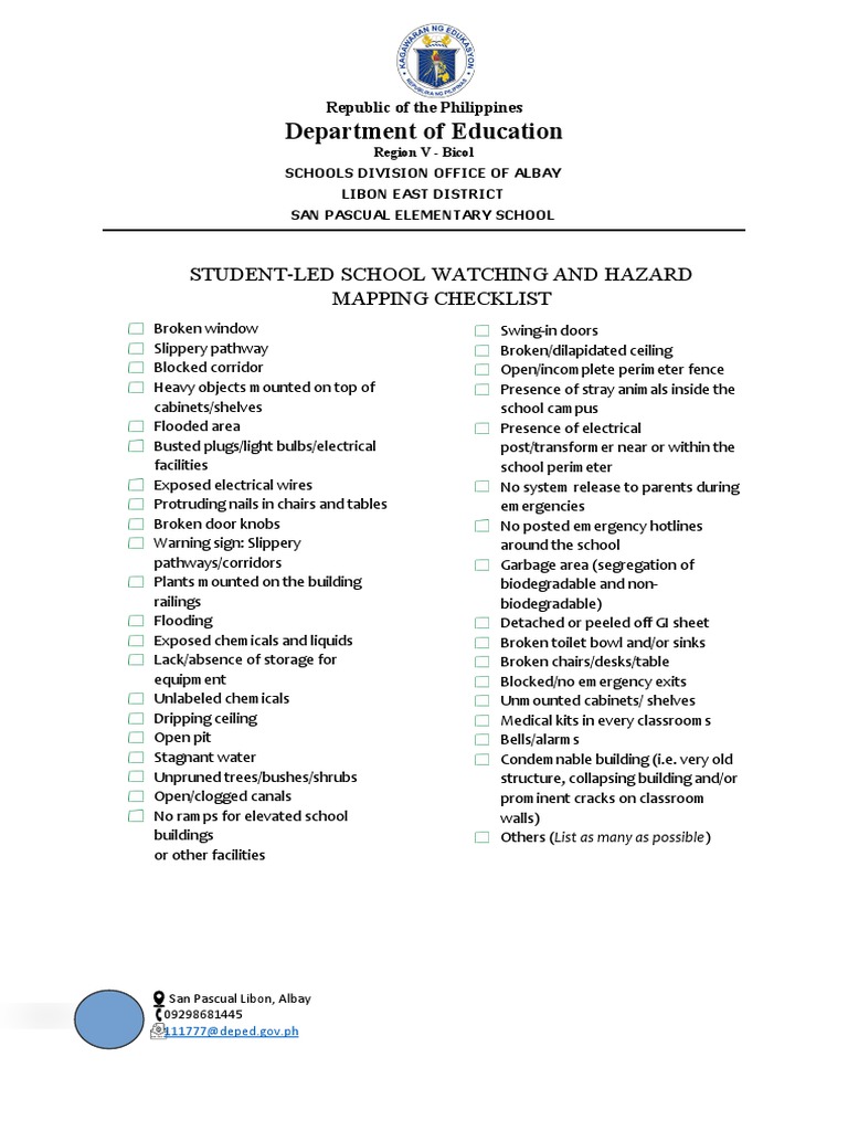 School Hazard Checklist - San Pascual | PDF