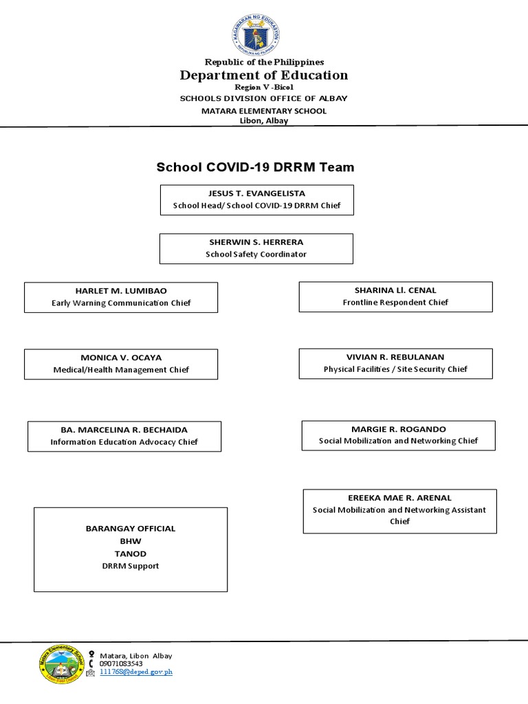 School COVID-19 DRRM Team Roles | PDF | Emergency Management | Teachers