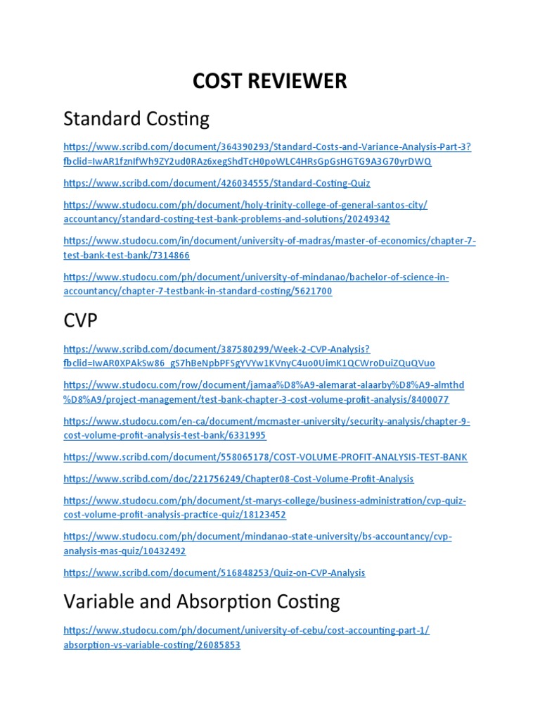 Cost Test Bank | PDF