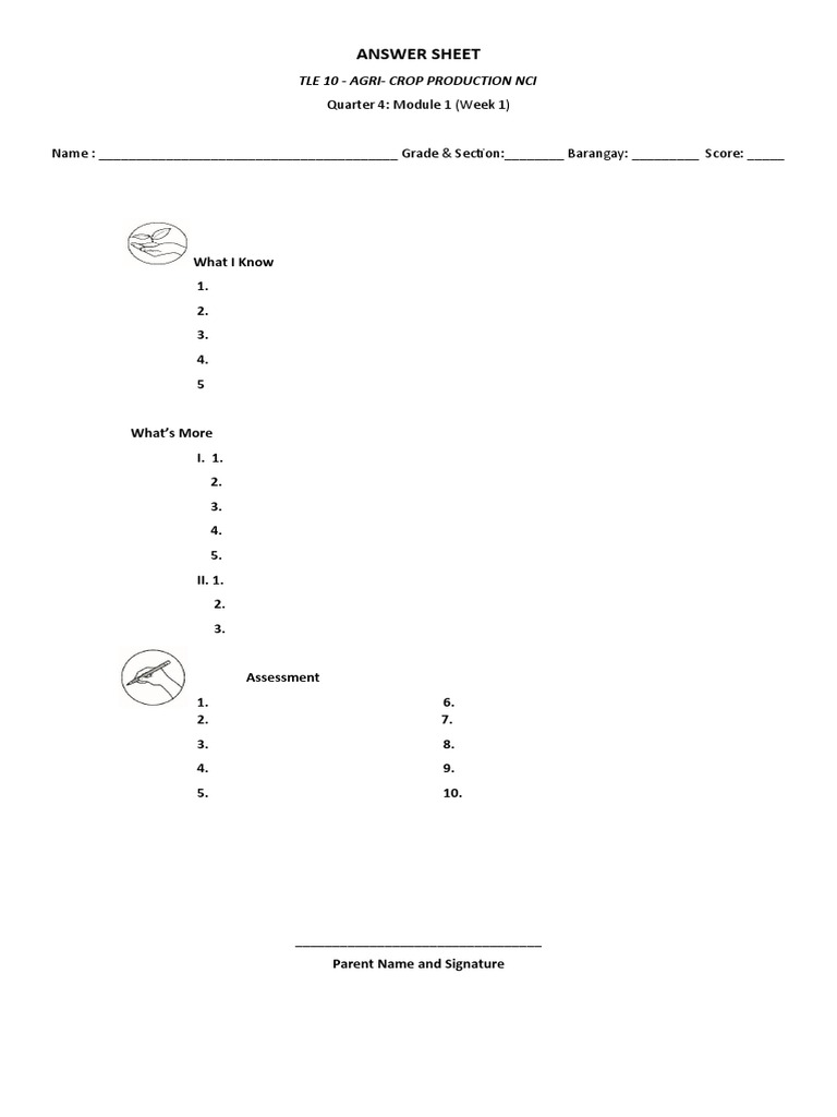 TLE 10 Agri-Crop Production Answer Sheet | PDF