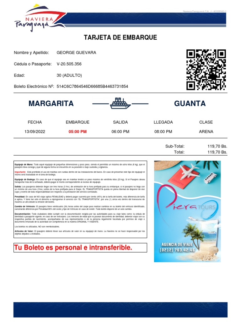 Margarita Guanta: Tarjeta de Embarque | PDF | Guía de carga | Transporte