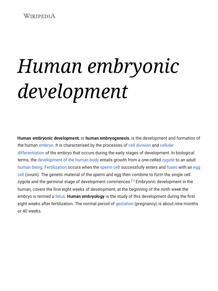Human Embryonic Development - Wikipedia | PDF | Implantation (Human ...