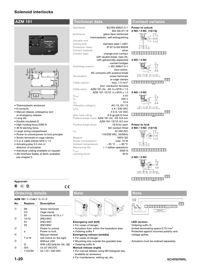 AZM 161 Technical Data Contact Variants: Solenoid Interlocks | PDF ...