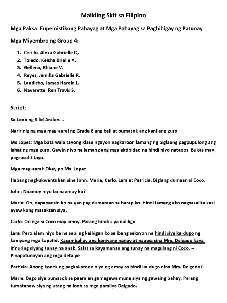Maikling Skit Sa Filipino | PDF