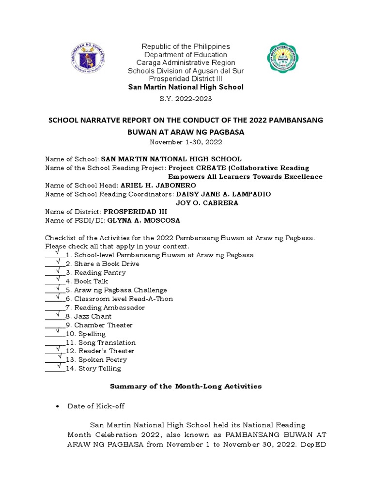 SMNHS Reading Accomplishment Report | PDF | Human Communication | Learning