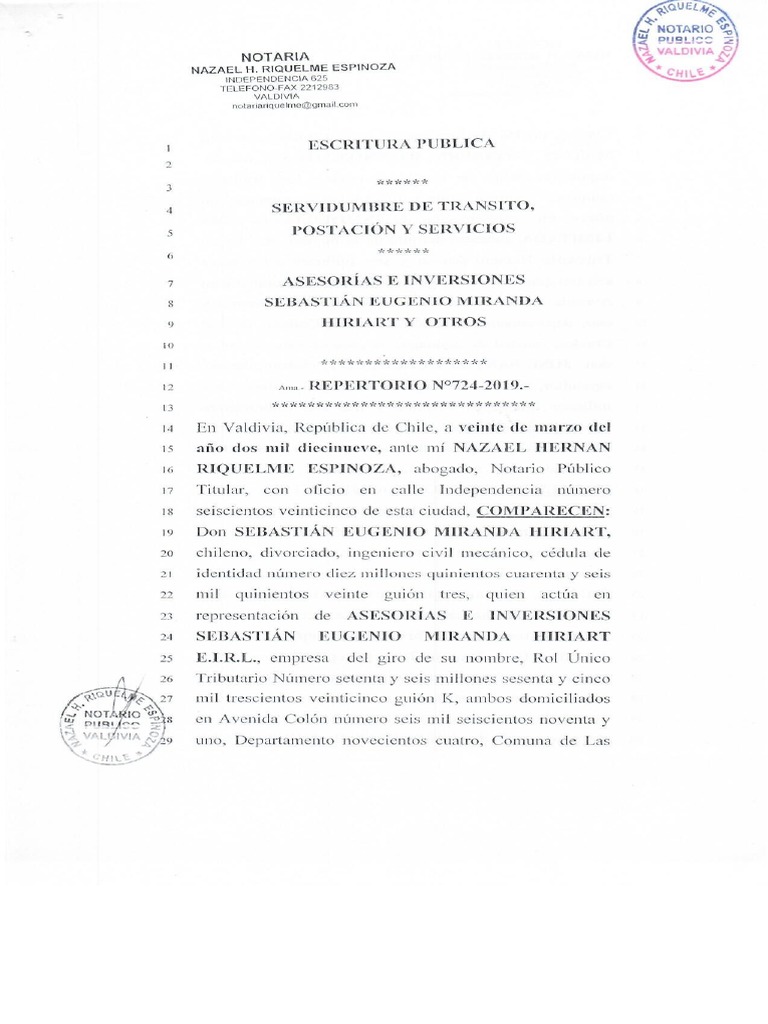 Escritura Servidumbre Transito y Postacion | PDF