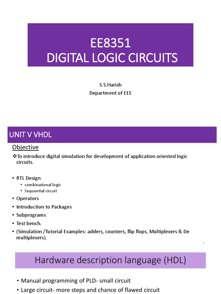 EE8351 Digital Logic Circuits: S.S.Harish Department of EEE | Download Free PDF | Hardware ...