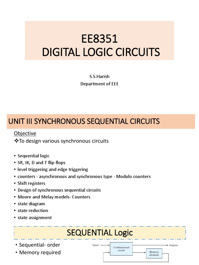 EE8351 Digital Logic Circuits: S.S.Harish Department of EEE | PDF | Theoretical Computer Science ...