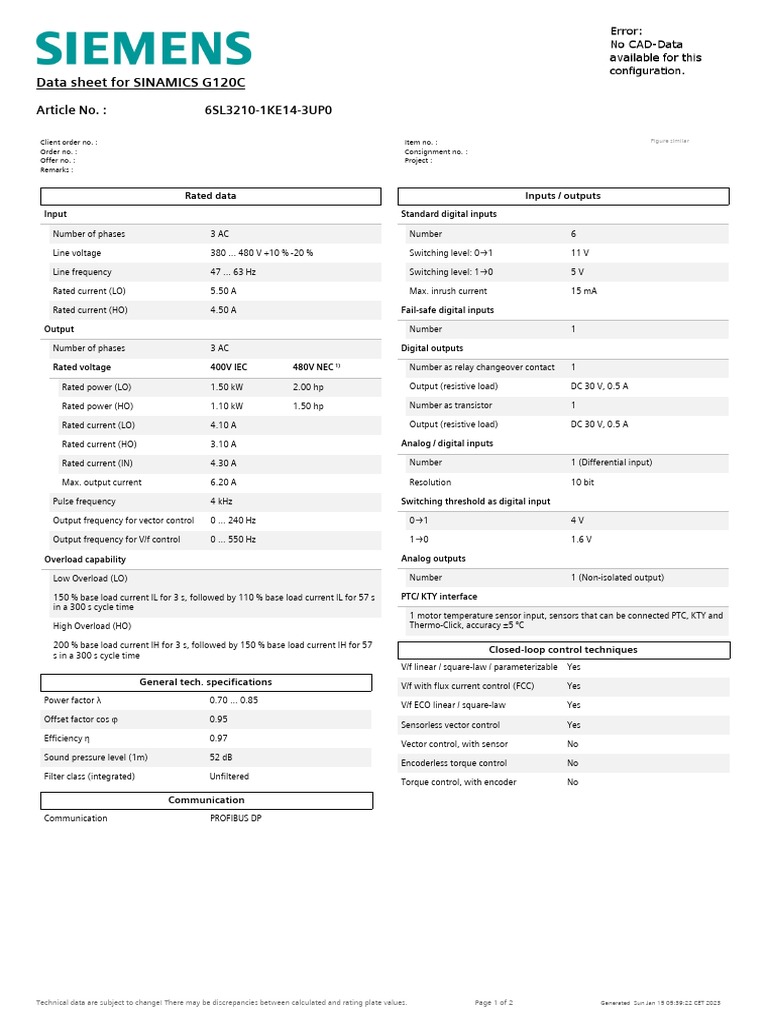 SINAMICS G120C Datasheet Overview | PDF | Alternating Current | Relay
