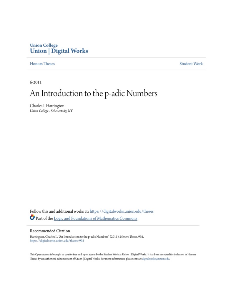 An Introduction To The P Adic Numbers Pdf Sequence Real Number