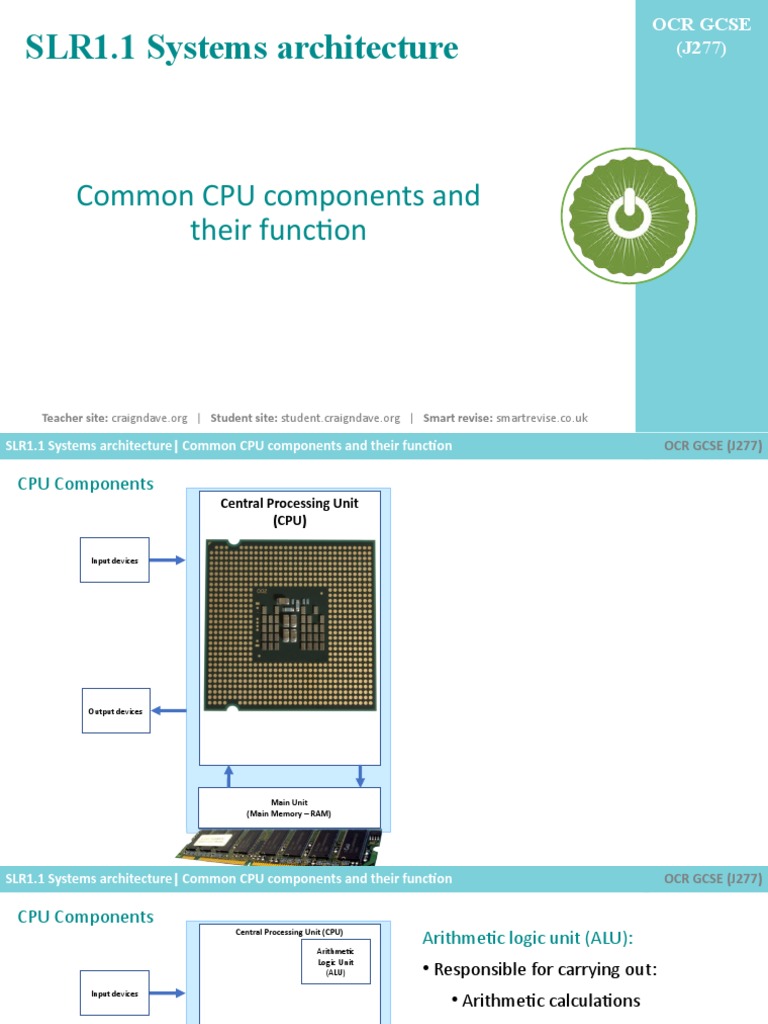 Gcse Ocr 1 1 Common Cpu Components And Their Function Pdf Central Processing Unit Input Output