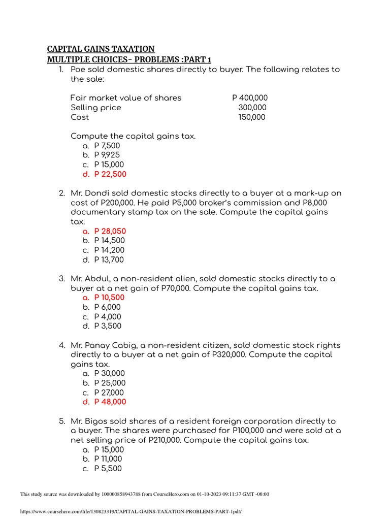 Capital Gains Taxation Problems Part 1 PDF | PDF | Capital Gains Tax ...
