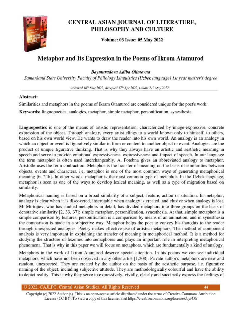 Metaphor and Its Expression in The Poems of Ikrom Atamurod | PDF ...
