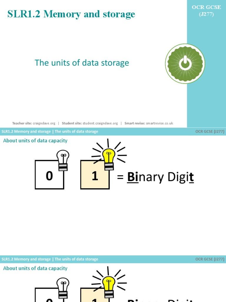 GCSE OCR 1.2 The Units of Data Storage | PDF | Byte | Bit