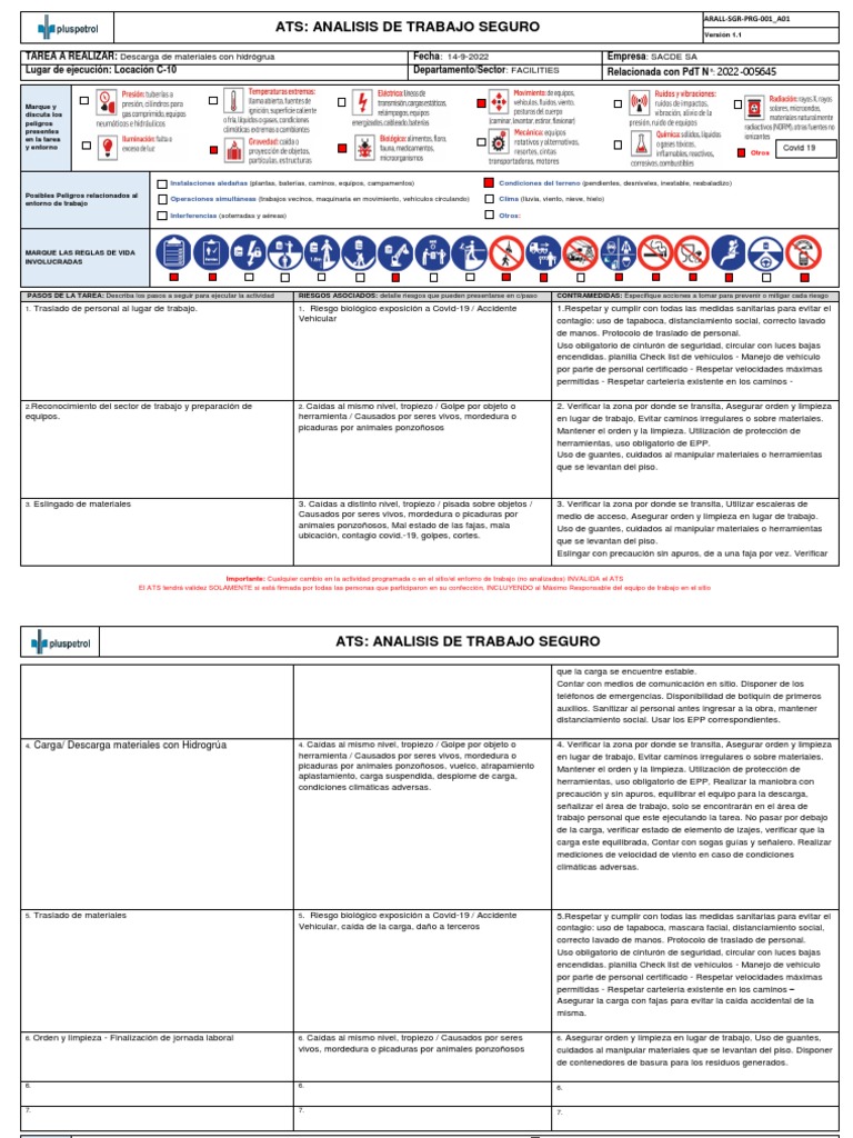 ATS Descarga de Materiales Con Hidrogrua 14-09 | PDF | Guante | La ...