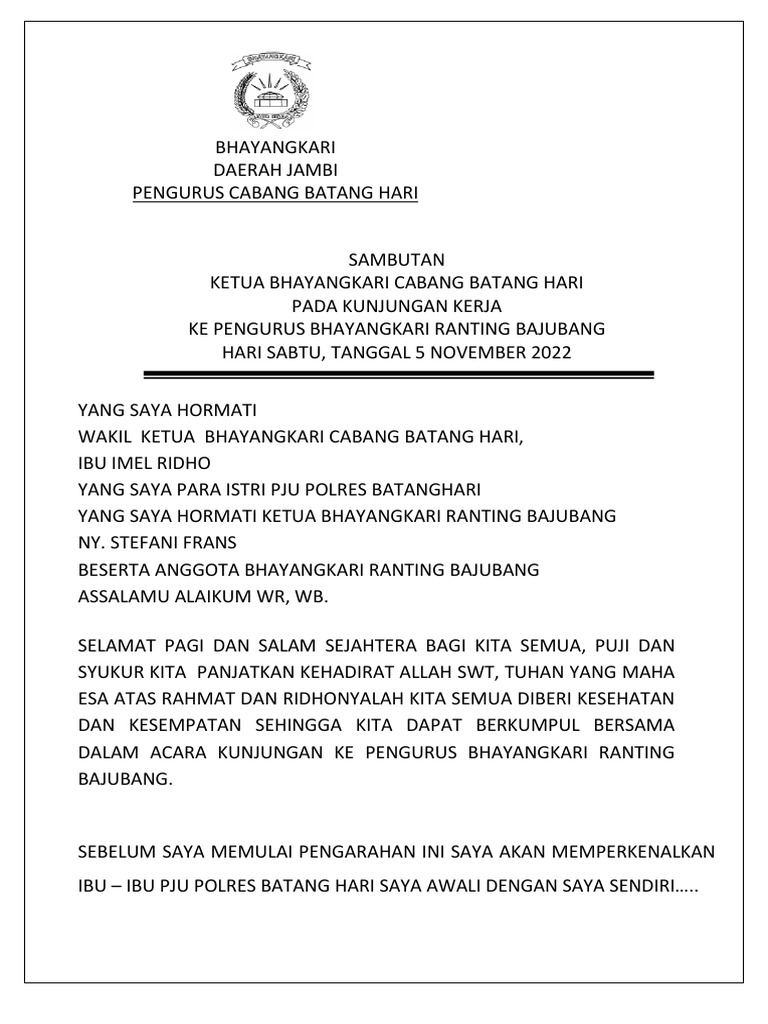 Sambutan Kunker | PDF