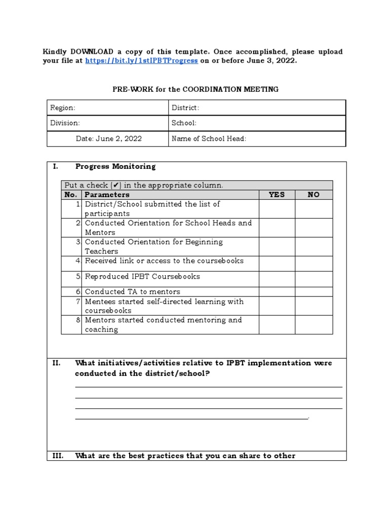 IPBT Progress Monitoring Checklist | PDF