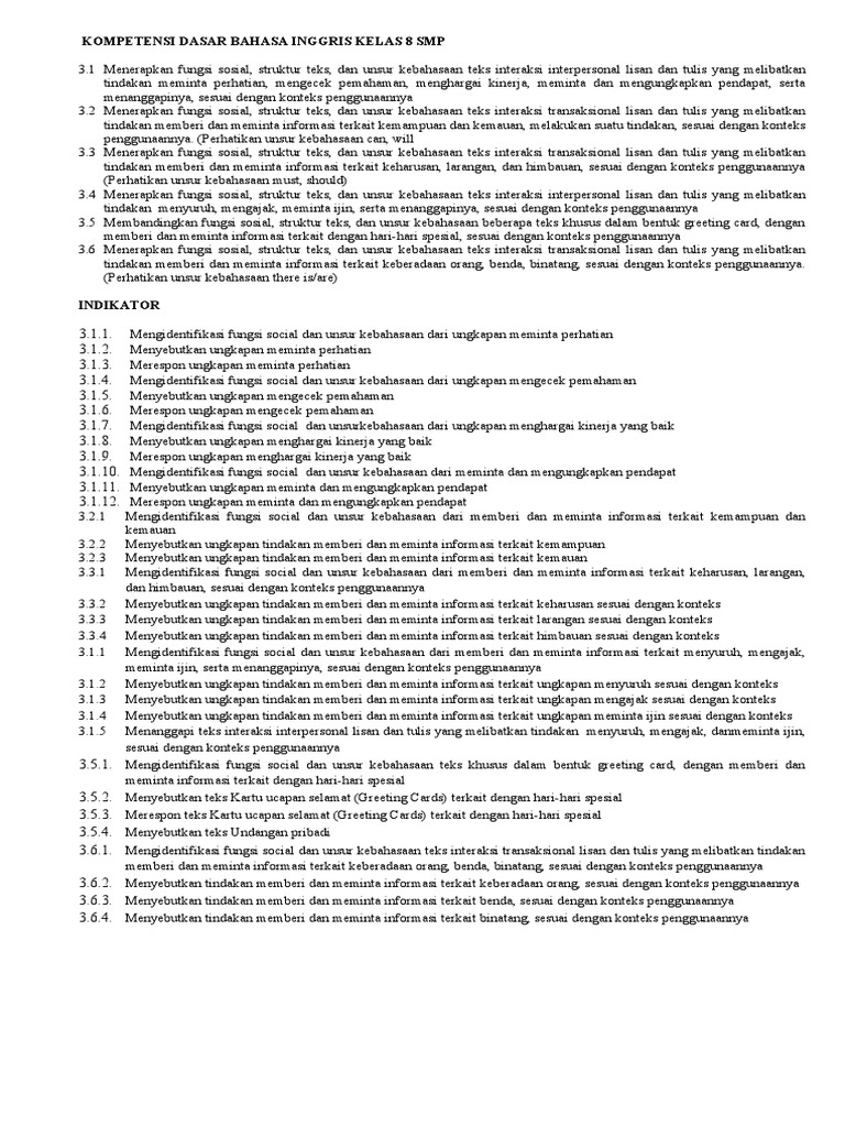 Modul Bing Kelas 8 Sem 1-2 | PDF