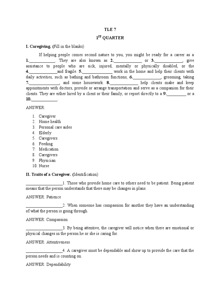 Tle 7 | PDF | Caregiver | Occupational Safety And Health