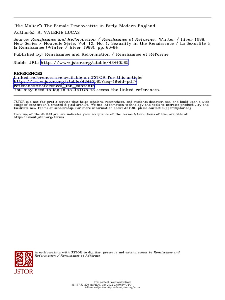 The Female Transvestite in Early Modern England | PDF