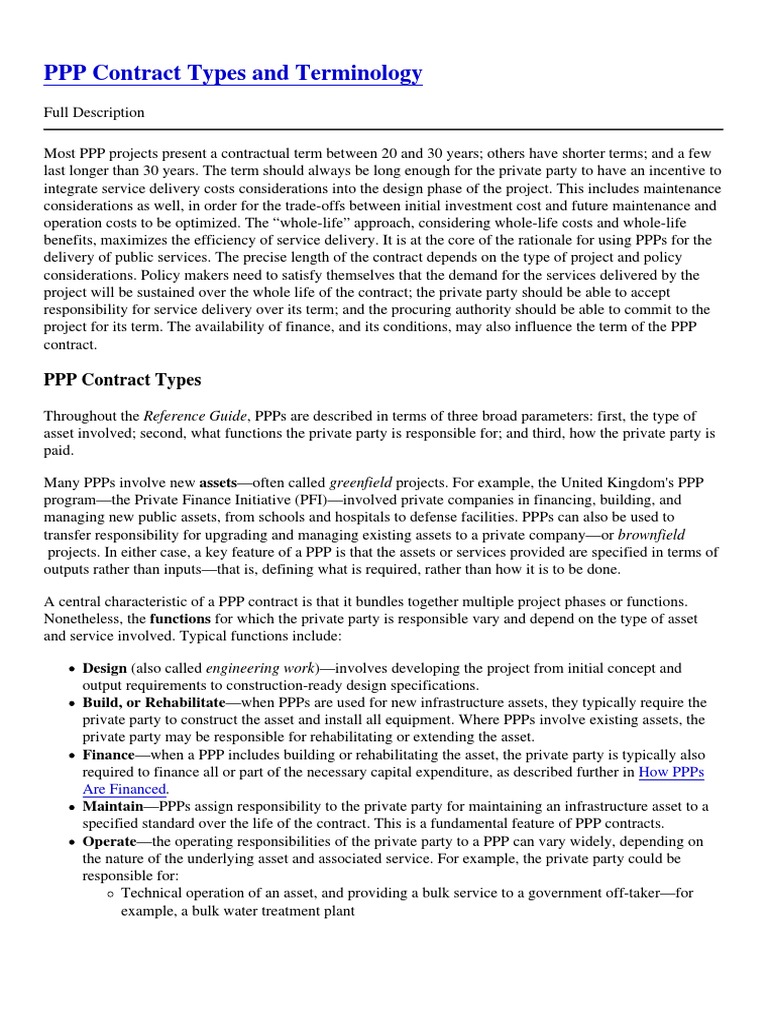 Types of PPP Contracts Explained | PDF | Public–Private Partnership ...