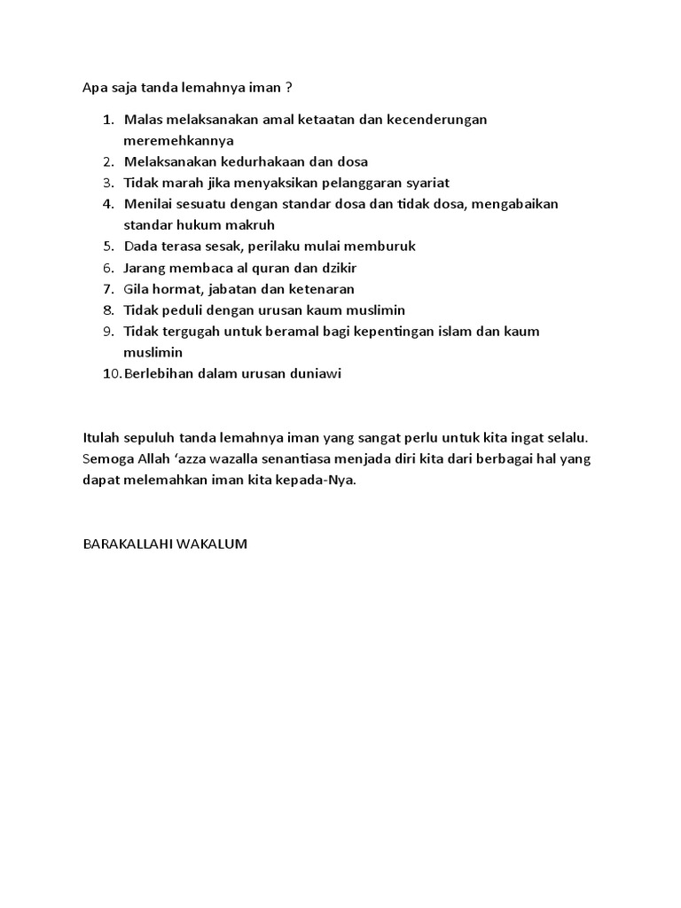 Apa Saja Tanda Lemahnya Iman | PDF | Pengembangan Diri | Gaya Hidup