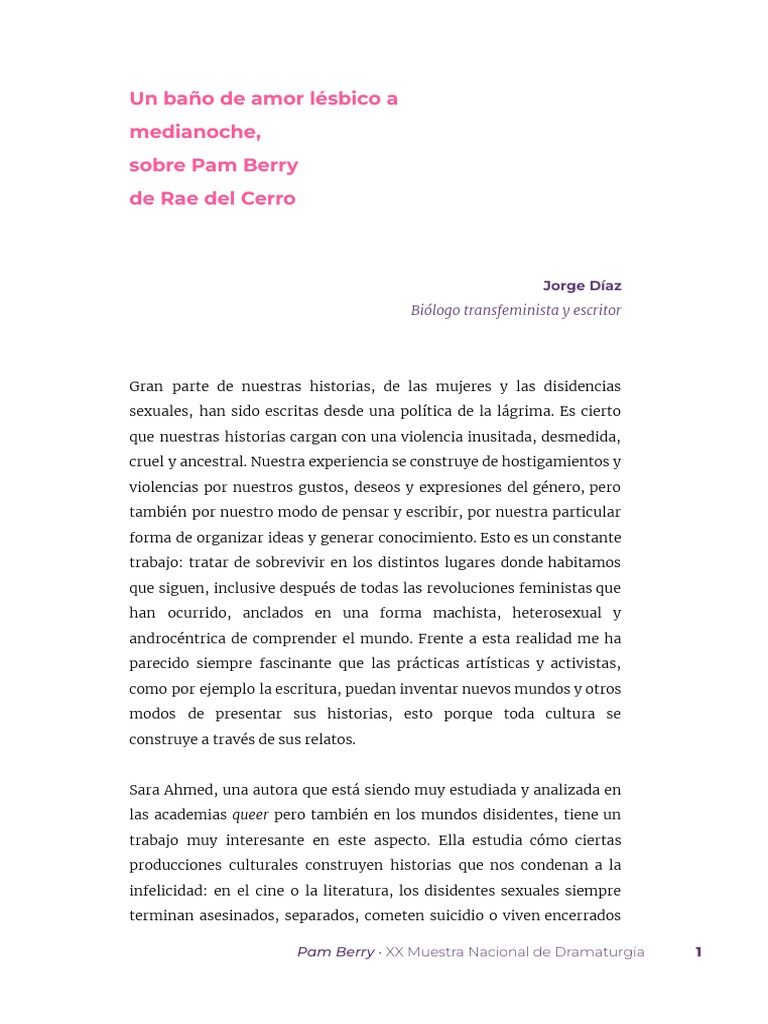 Prologo Pam Berry Jorge Díaz | PDF | Lesbianas | Feminismo