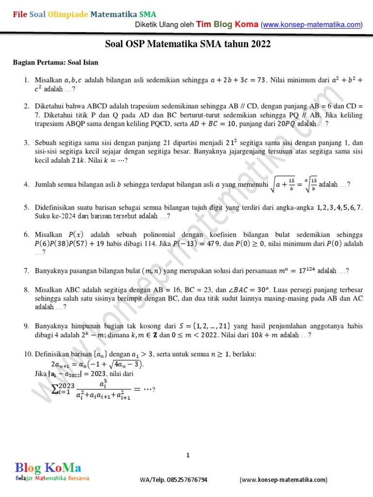 2022 Soal Osp Matik SMA | PDF