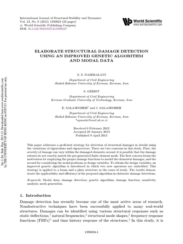 Elaborate Structural Damage Detection Using An Improved Genetic ... Elaborate Structural Damage Detection Using An Improved Genetic ...