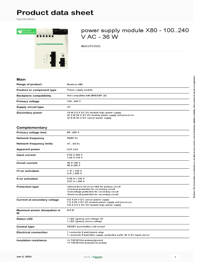 Modicon X80 Modules - BMXCPS3500 | PDF | Power Supply | Programmable ...