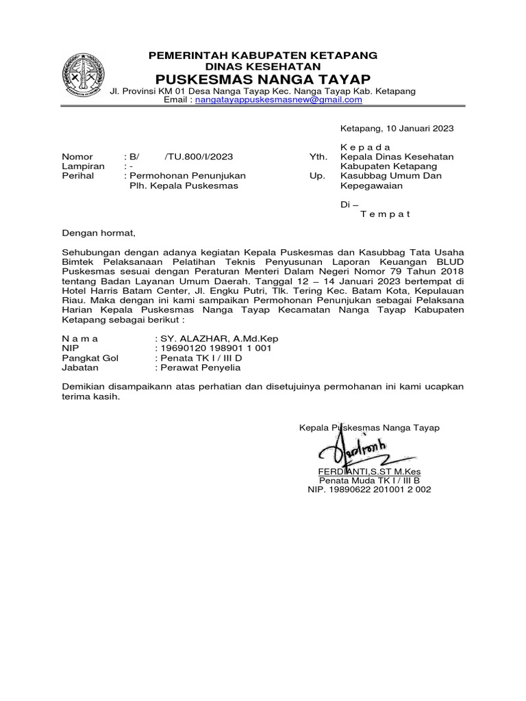 Contoh Surat Penunjukan PLH Puskesmas | PDF
