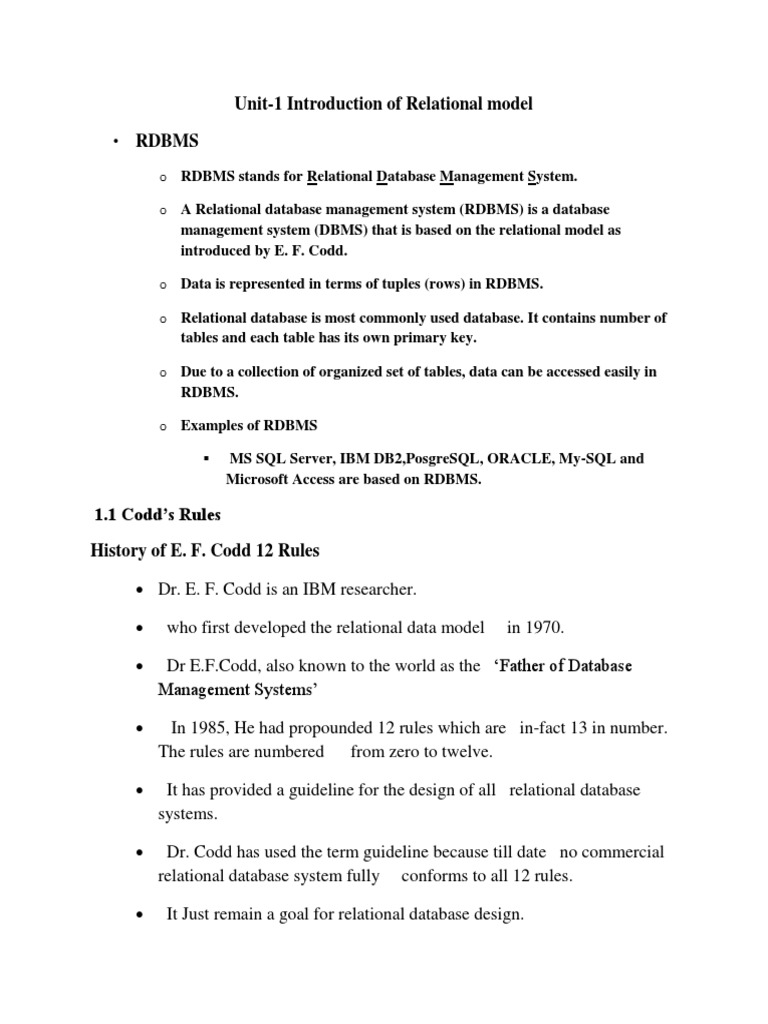 Unit1 | PDF | Relational Database | Relational Model