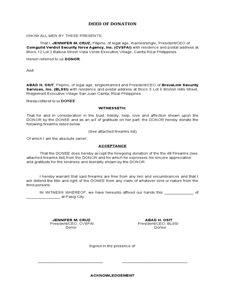 DEED OF DONATION FAs | PDF | Private Law | Natural Resources Law