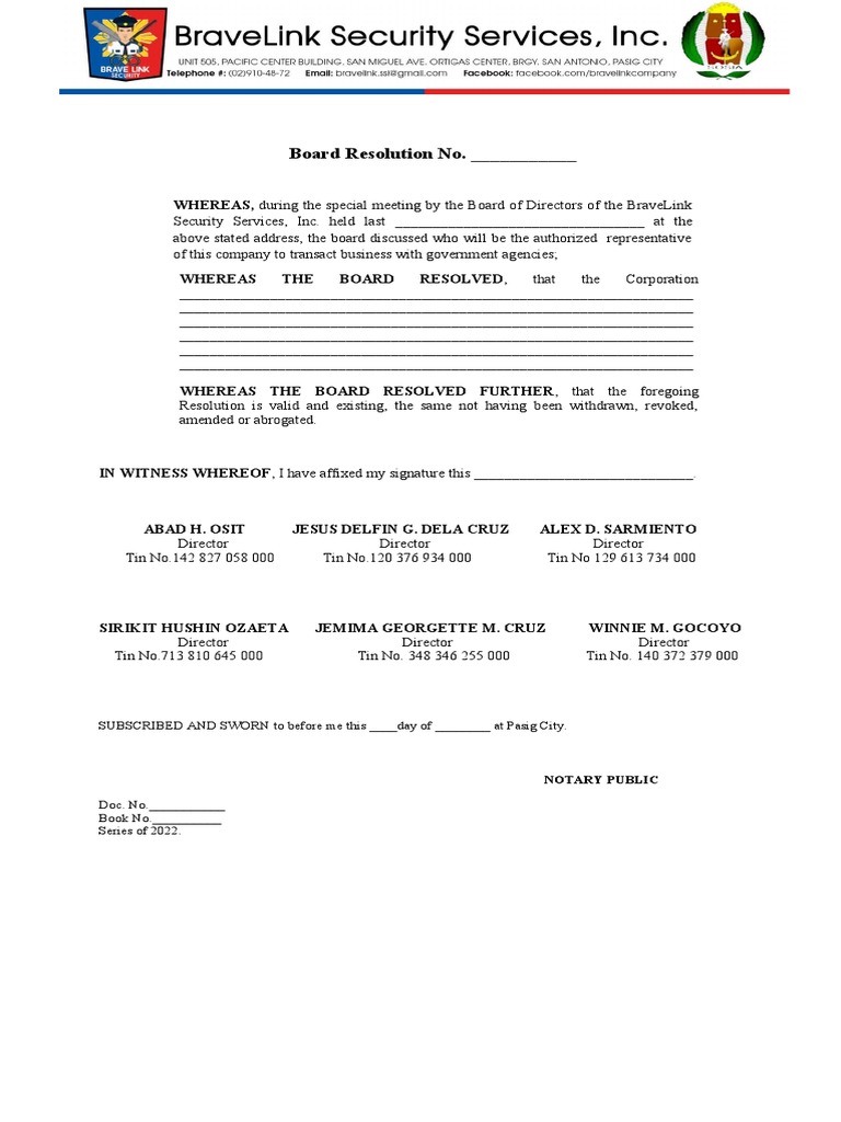 Board Resolution Template | PDF