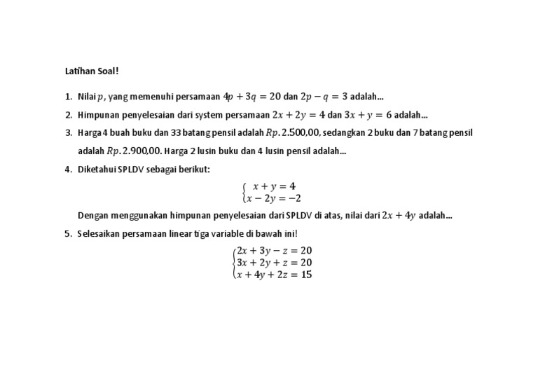 Latihan Soal SPLDV Dan SPLTV | PDF