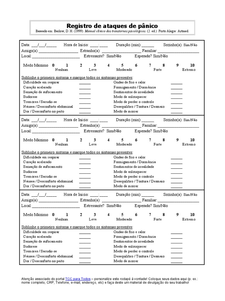 Registro de Ataques de Pânico | PDF | Ataque de pânico | Emoções