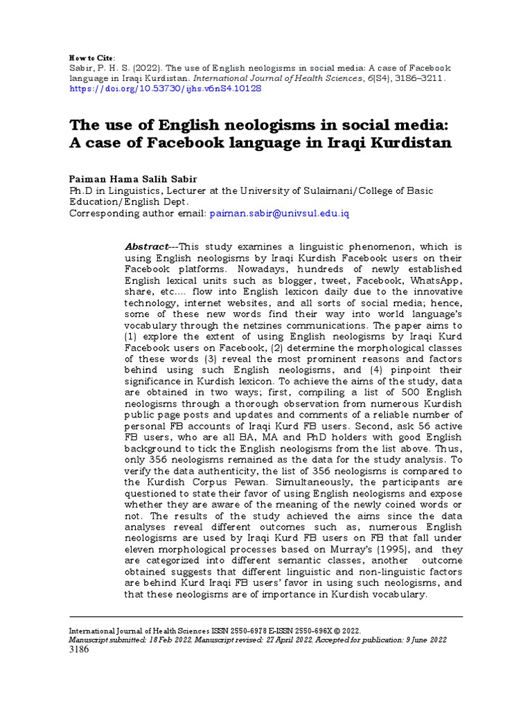 Use of English Neologisms in Social Media A Case o | Download Free PDF ...
