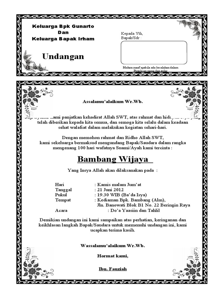 Contoh Surat Undangan Megengan | PDF