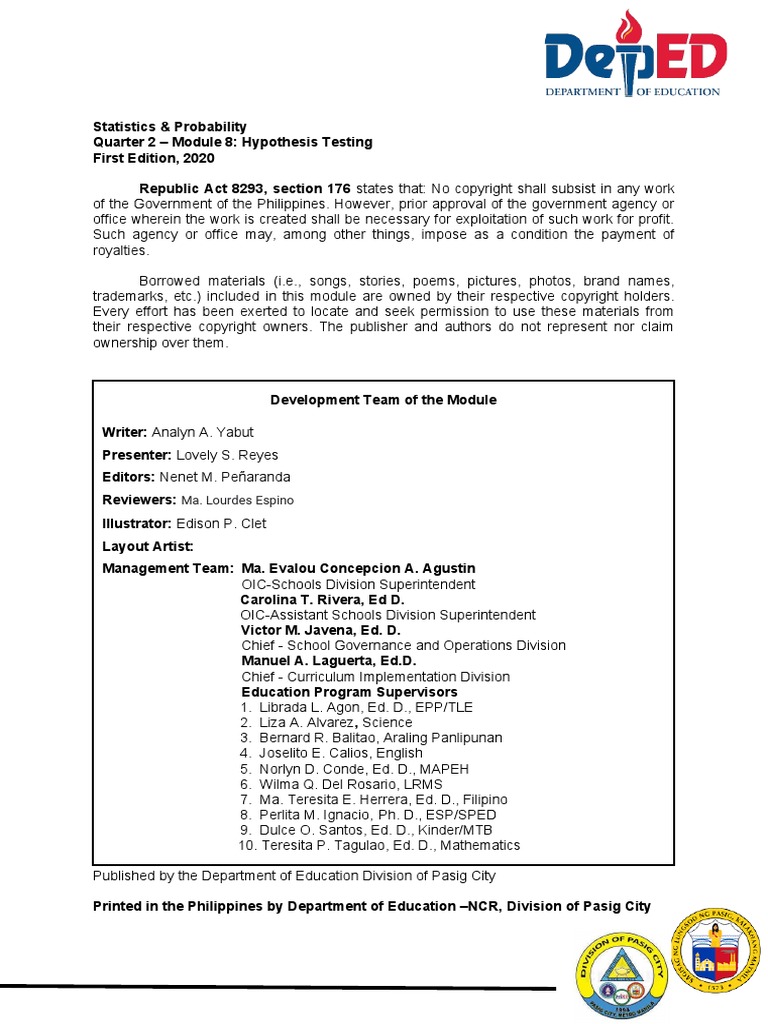 Statistics and Probability - Q2 - M8 | PDF | Normal Distribution | Standard Deviation