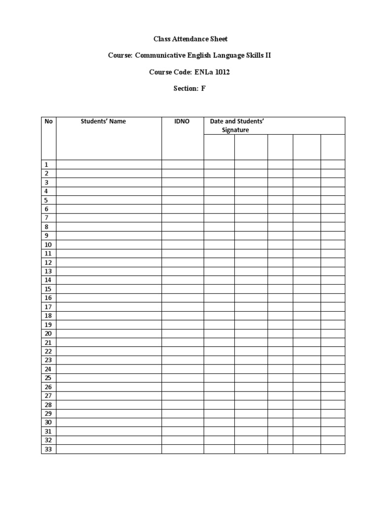 Class Attendance Sheet | PDF