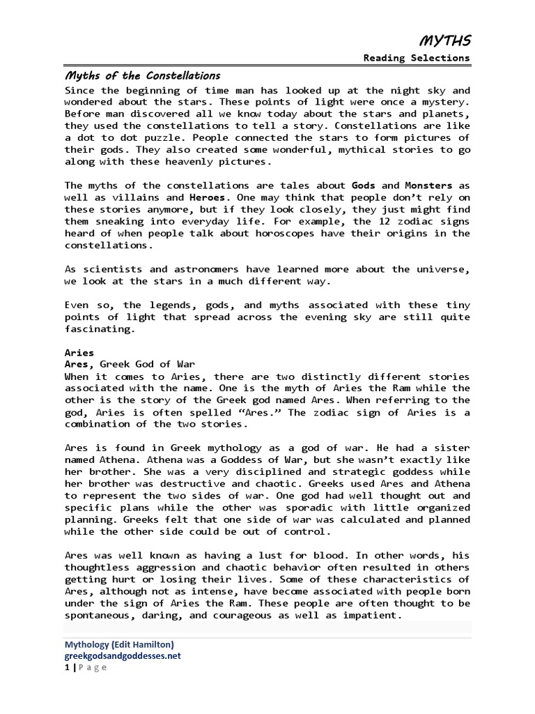 SEEL 107 Mythology Reading Selections | PDF | Medusa | Greek Mythology