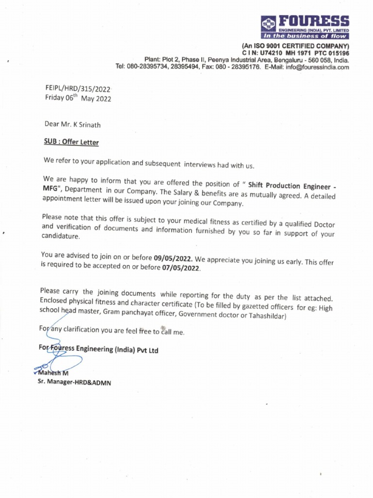 K Srinath - Offer Letter - 000002 | PDF