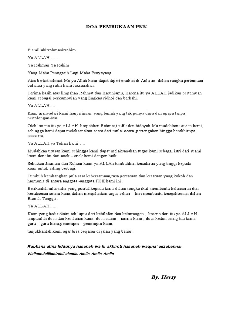 Doa Pembukaan PKK | PDF