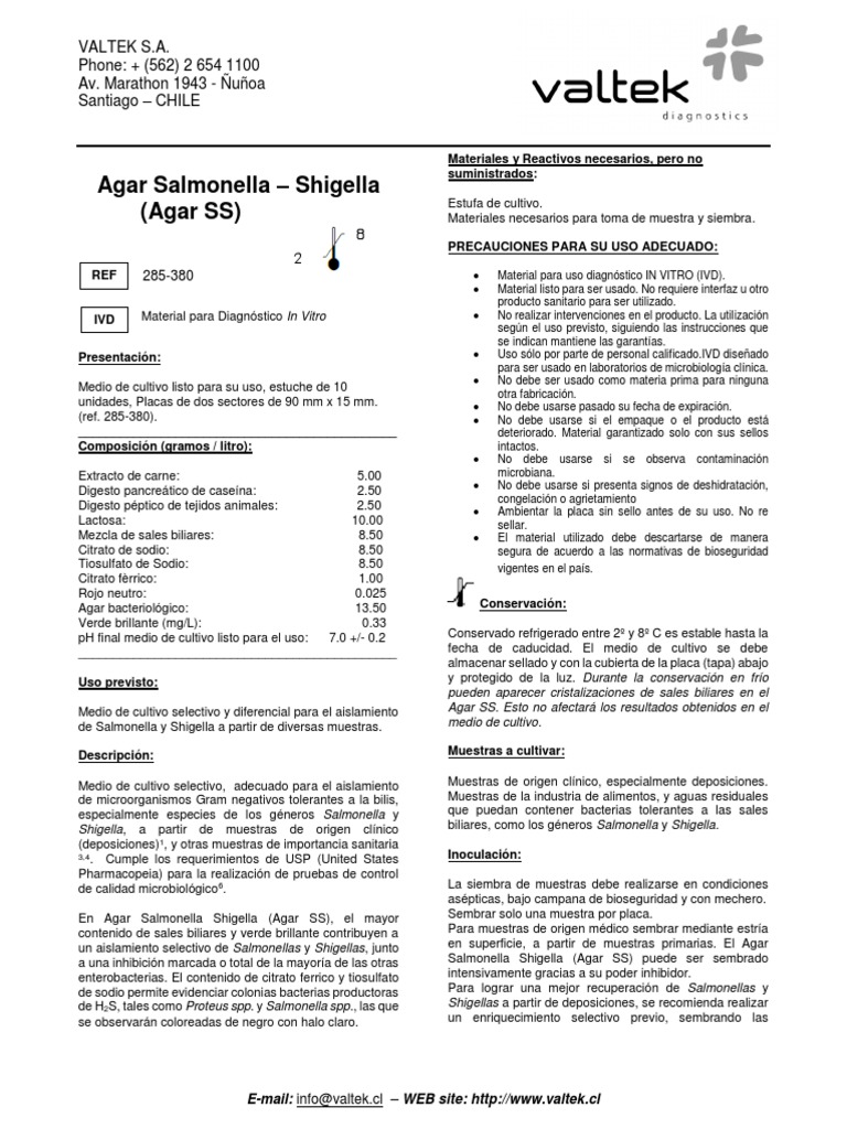 Agar SS Valtek Version 5 | PDF | Las bacterias | Microscopía