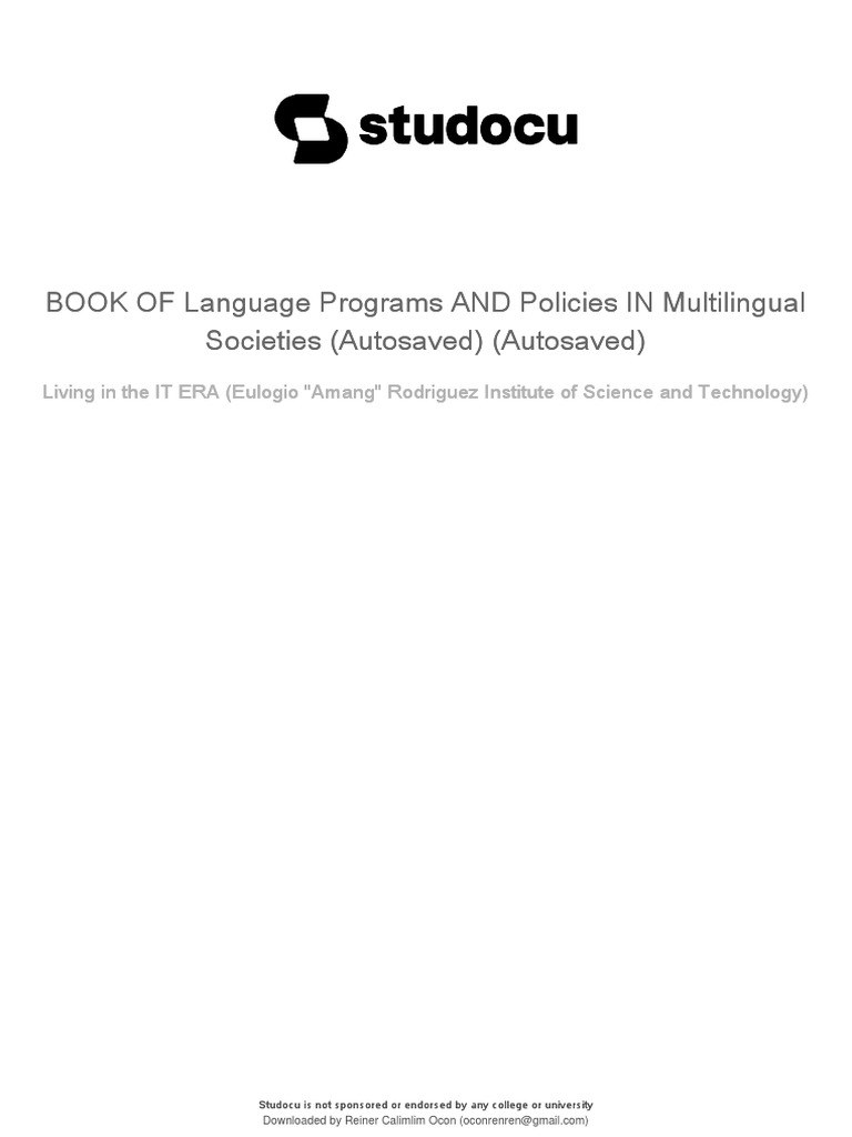 Language Programs and Policies in Multilingual-Societies | PDF ...