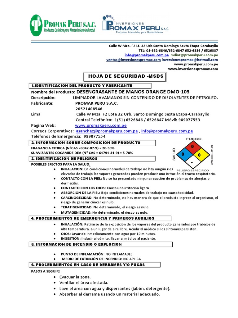 MSDS Dmo 103 | PDF | Agua | Ciencias fisicas