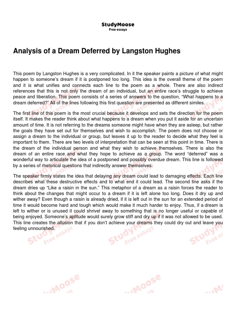 Analysis of A Dream Deferred by Langston Hughes | PDF